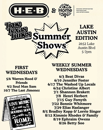 True Texas Tunes Summer Series | H-E-B Lake Austin | Music | Austin ...
